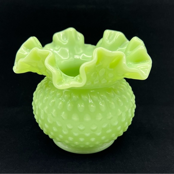Fenton | Accents | Fenton Uranium Green Milk Glass Hobnail Ruffled Rose ...